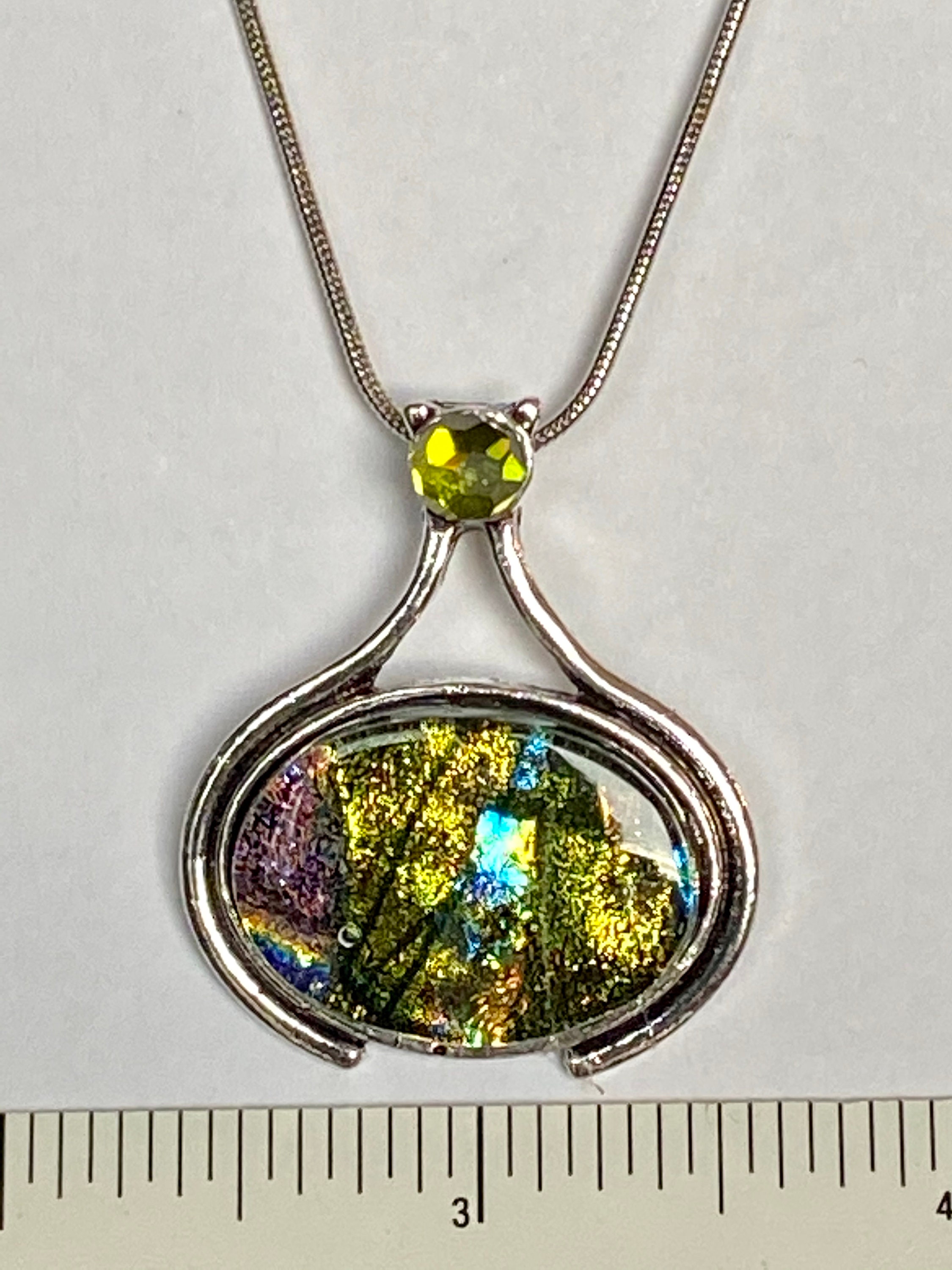 Vibrant Dichroic Glass Pendant in a Silver Plated Setting. Nickel Free ...