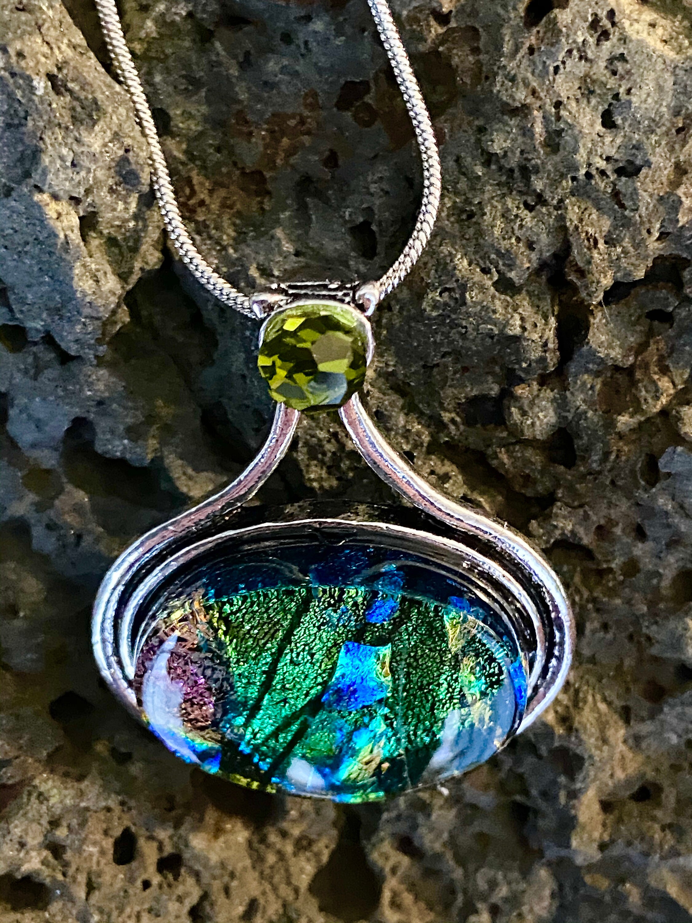 Vibrant Dichroic Glass Pendant in a Silver Plated Setting. Nickel Free ...