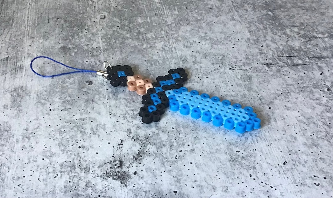 Perler Bead Minecraft Diamond Sword Keychain - Etsy