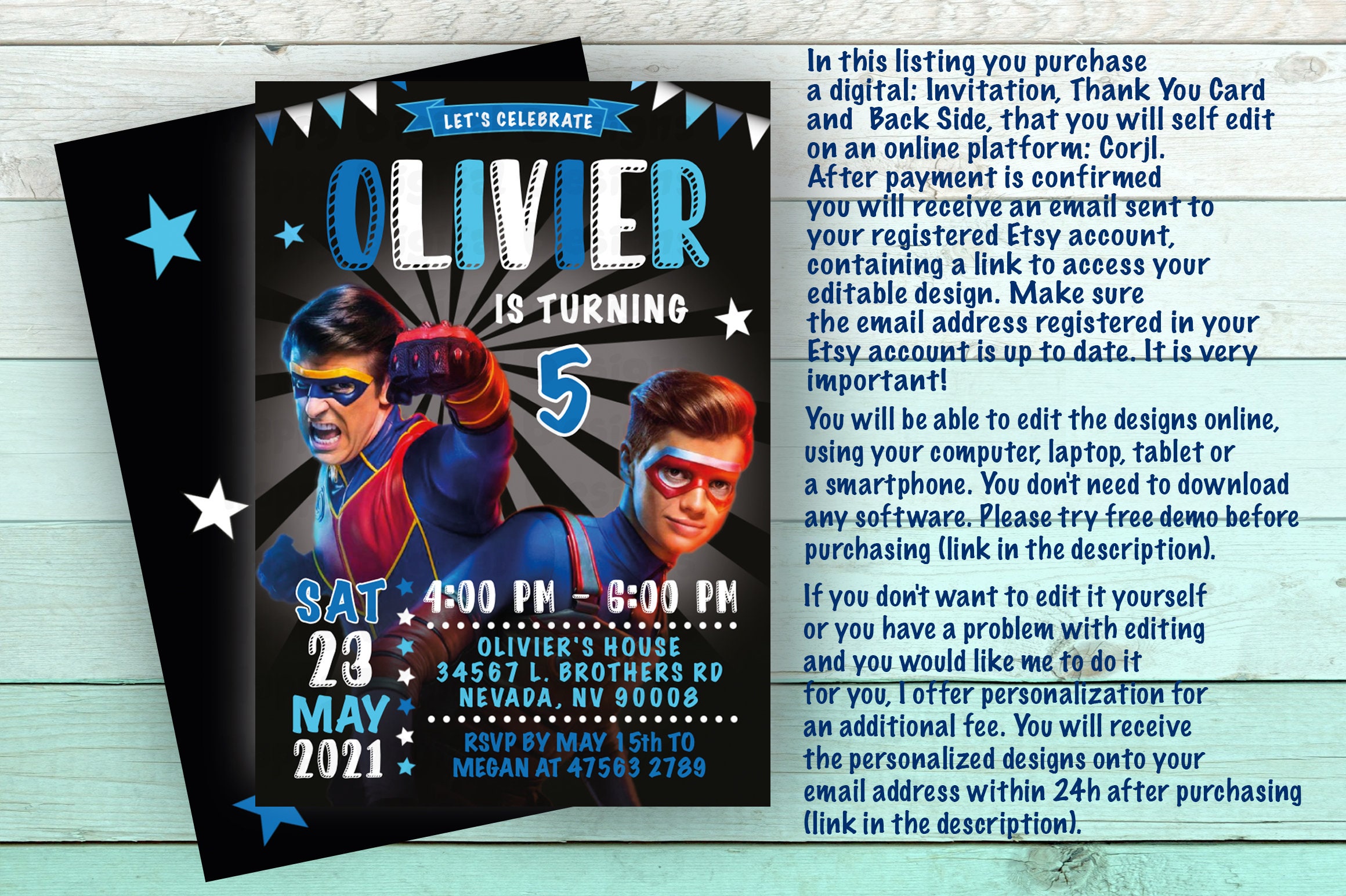 Henry Danger Invitation for Birthday Party Self Edit Thank | Etsy