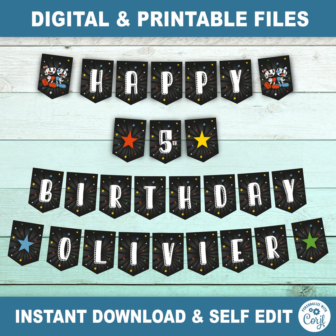 Cuphead Banner for Birthday Party Bunting Banner Decor Instant Download ...