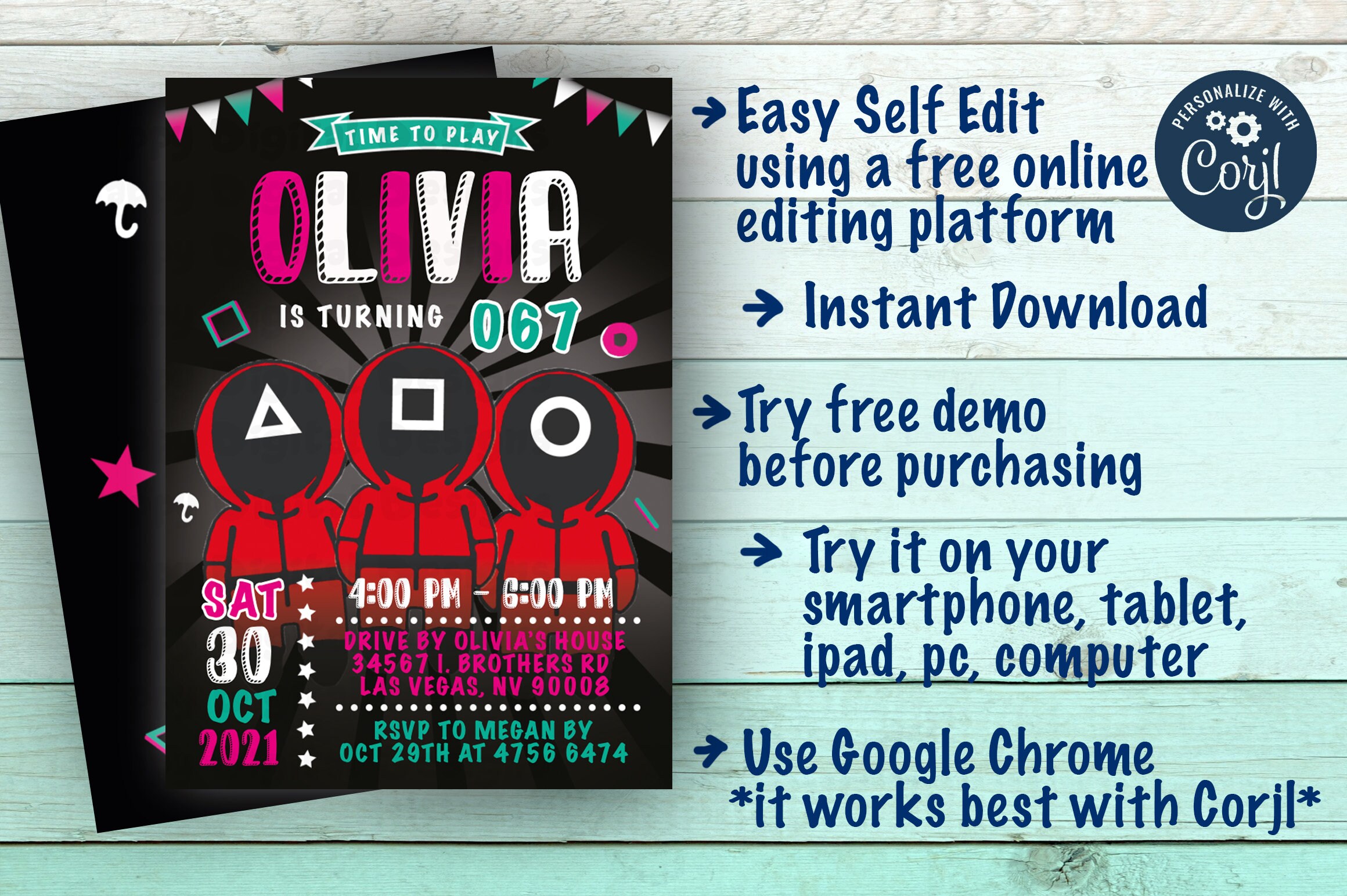 Squid Game Invitation for Birthday Party Digital Halloween | Etsy Ireland