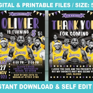 Lakers Invitation for Birthday Party Los Angeles Self Edit - Etsy