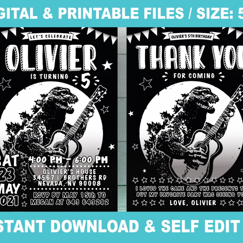 Godzilla Invitation Card - Etsy