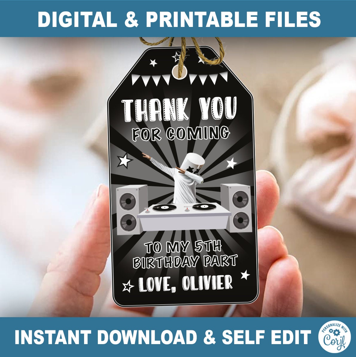 Marshmello Favor Tags for Birthday Party Gift Labels Decor Instant ...