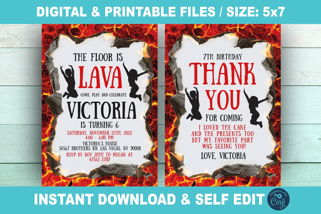 The Floor is Lava Invitation for Birthday Party, Volcano Card, Floor is ...