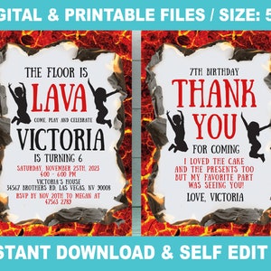 The Floor is Lava Invitation for Birthday Party, Volcano Card, Floor is ...