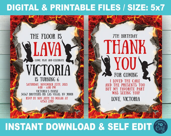 Floor is Hot Lava Birthday Party. Digital Invite. Volcano. Templett ...