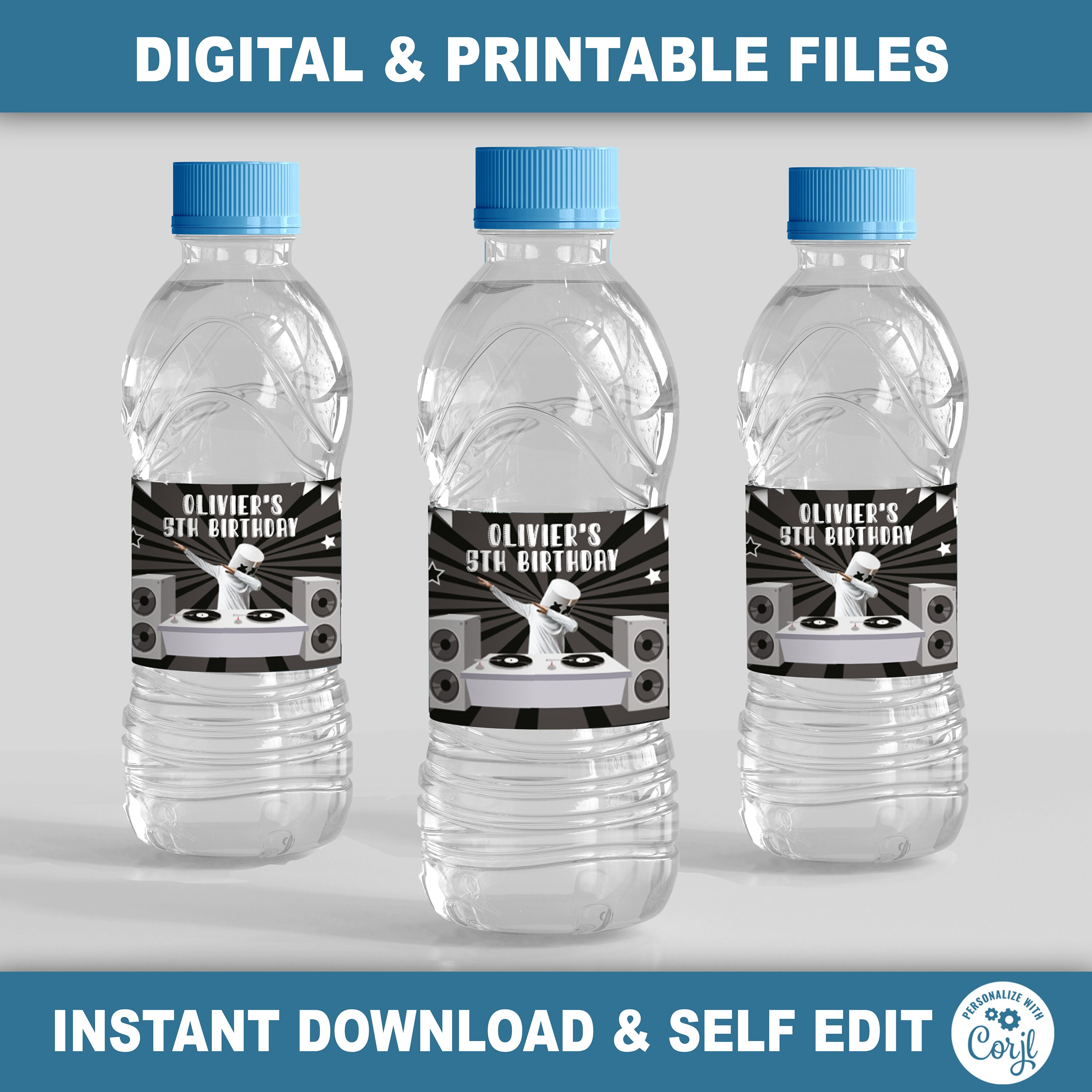 Marshmello Bottle Labels for Birthday Party Water Bottle Wrapper ...