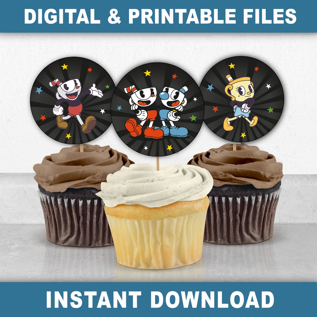 Cuphead Cupcakes Toppers for Birthday Party Cake Topper Decoration ...