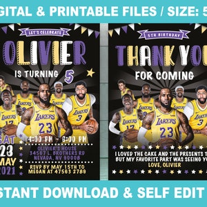 Lakers Invitation for Birthday Party Los Angeles Lakers Self | Etsy