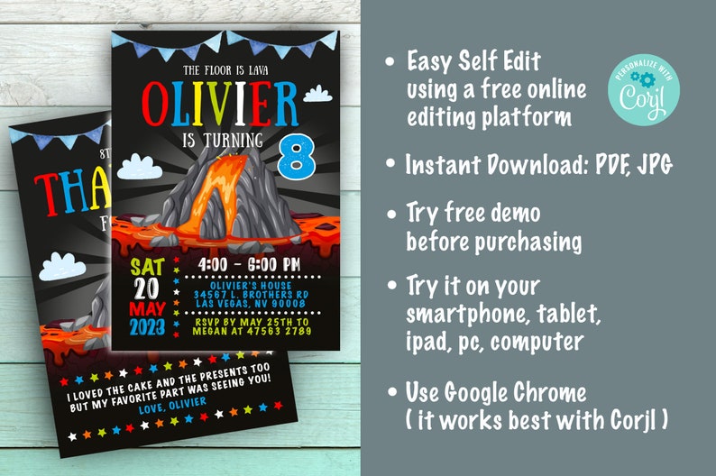 Floor is Hot Lava Invitation for Birthday Party, Volcano Self Edit ...