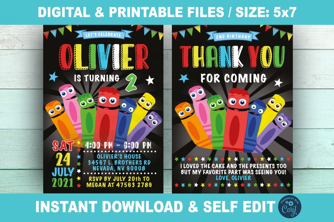 Color Crew Invitation for Birthday Party, Self Edit and Instant ...