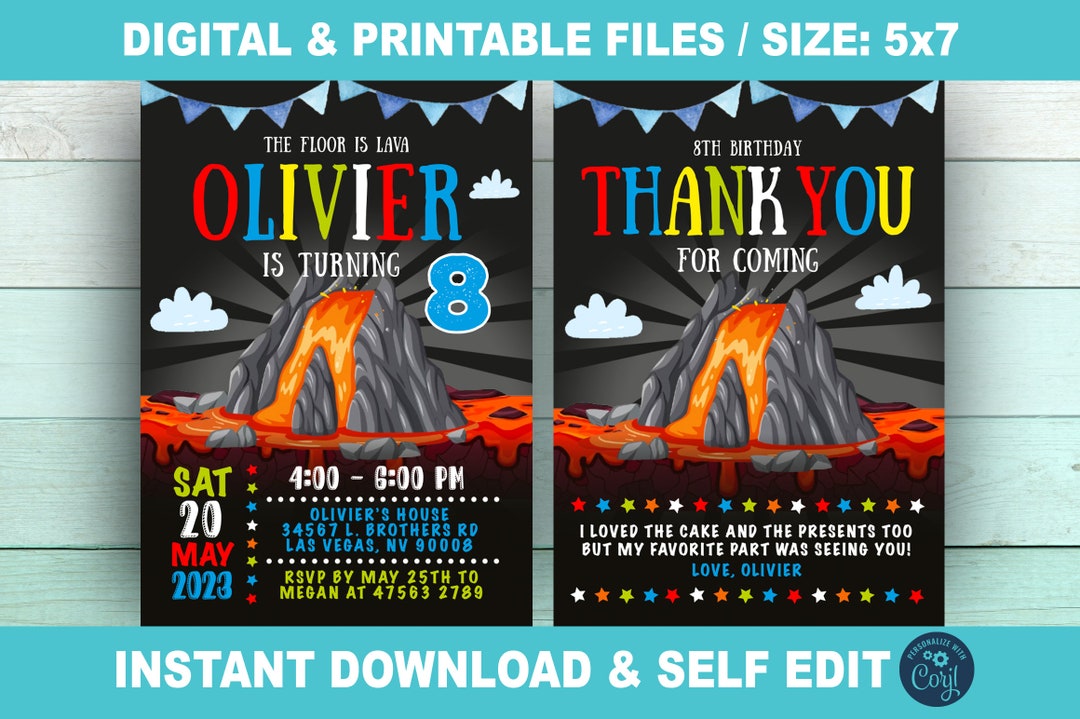 Floor is Hot Lava Invitation for Birthday Party, Volcano Self Edit ...