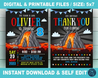 Floor is Hot Lava Birthday Party. Digital Invite. Volcano. Templett ...