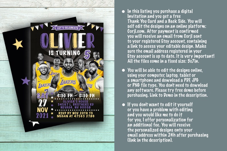 Lakers Invitation for Birthday Party Los Angeles Self Edit - Etsy