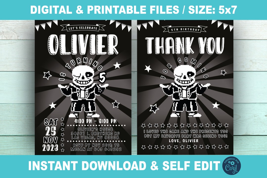 Undertale Invitation for Birthday Party Game Invite Self Edit - Etsy