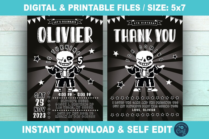 Undertale Invitation for Birthday Party Game Invite Self Edit - Etsy