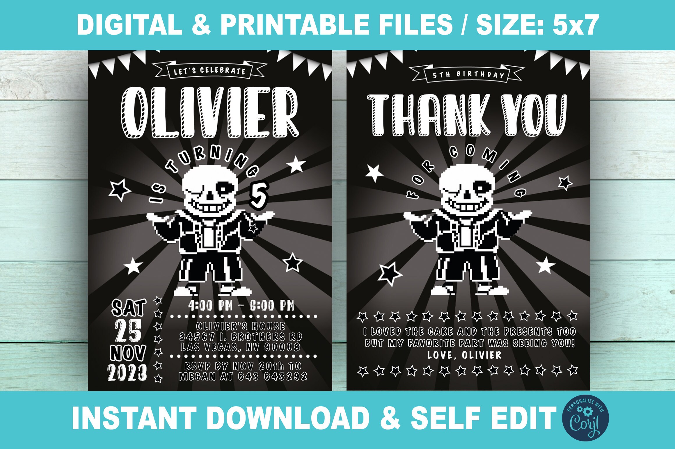 Undertale Invitation for Birthday Party Game Invite Self Edit - Etsy