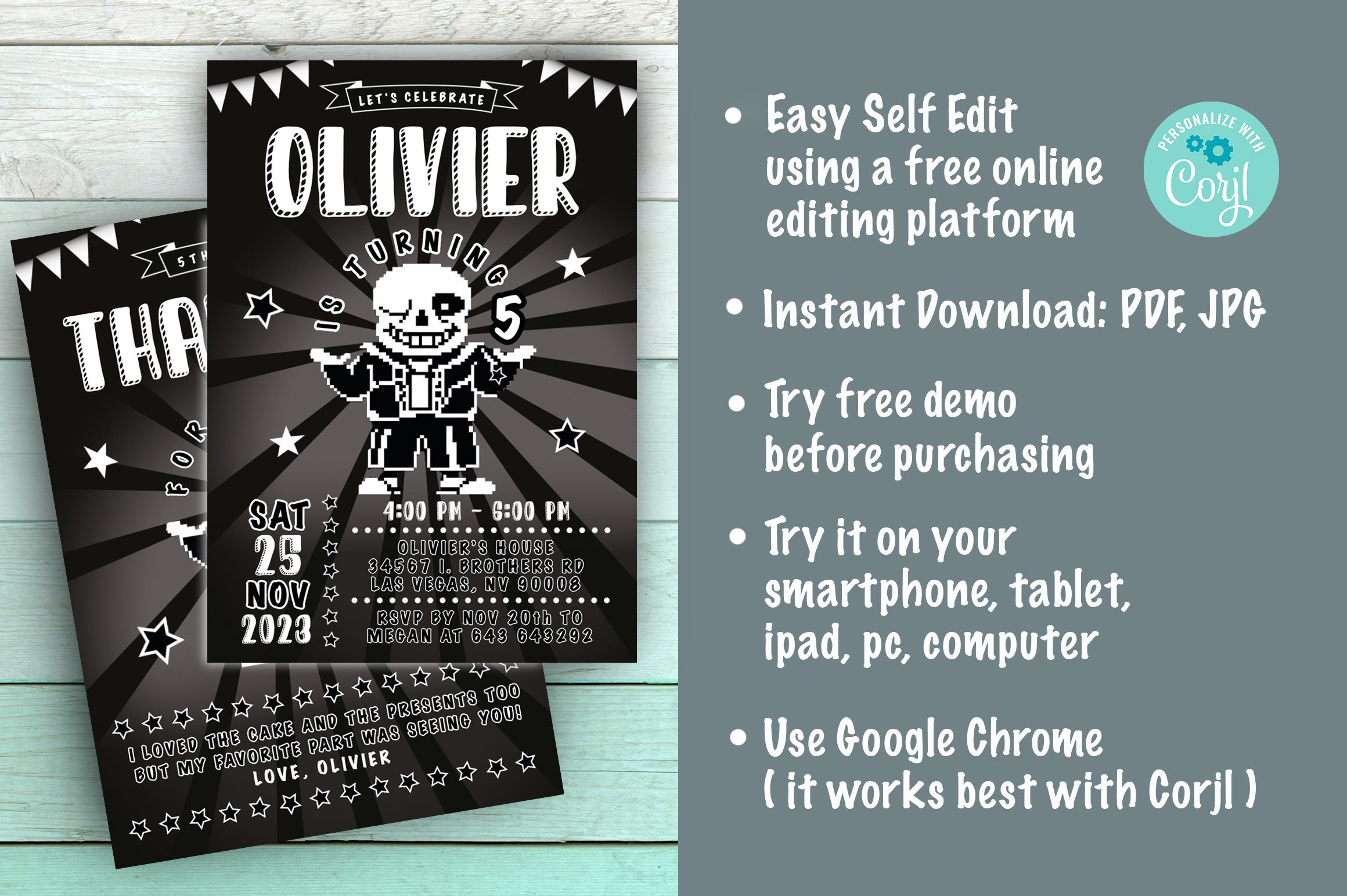 Undertale Invitation for Birthday Party Game Invite Self Edit - Etsy