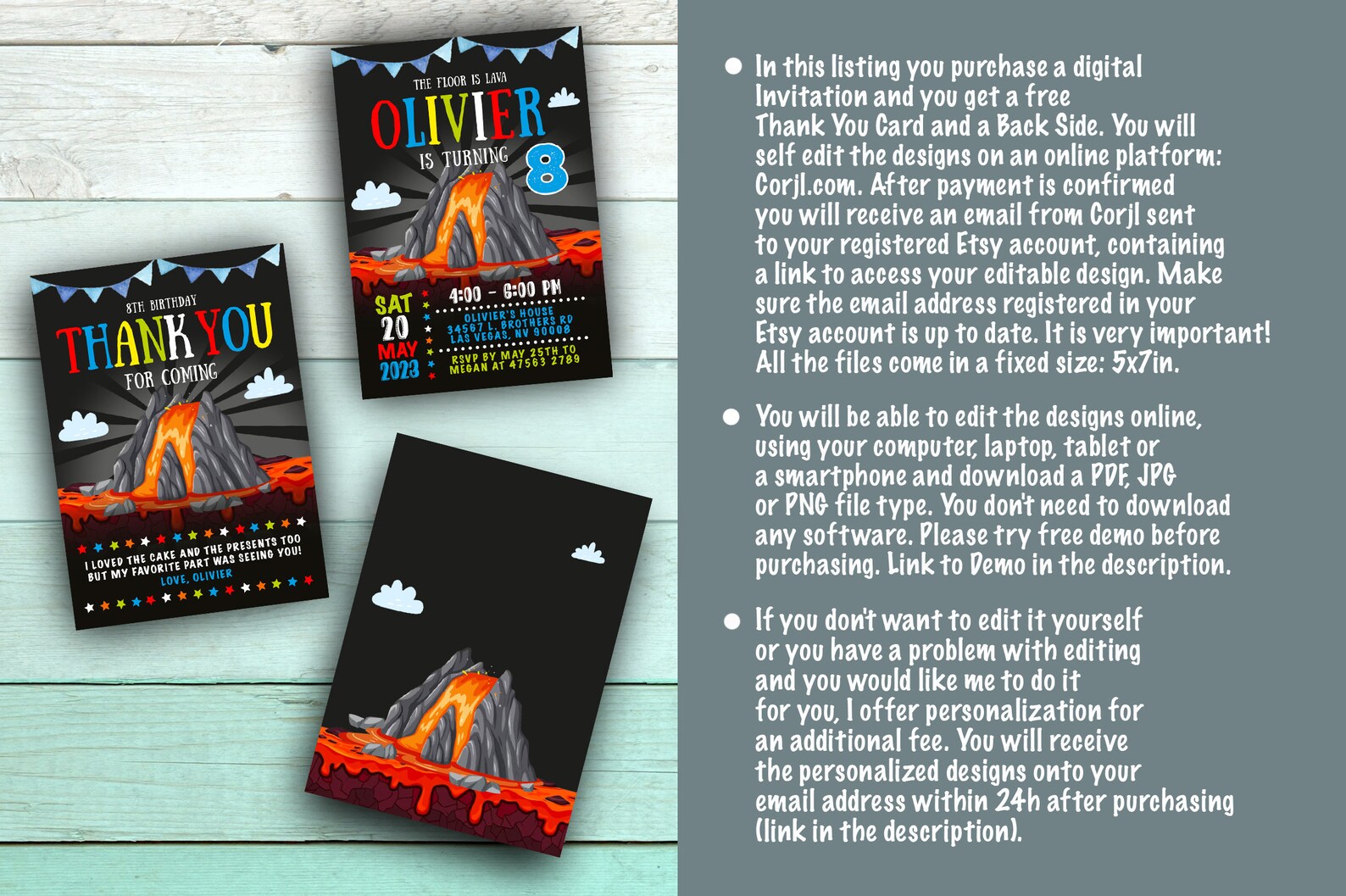 Floor is Hot Lava Invitation for Birthday Party, Volcano Self Edit ...