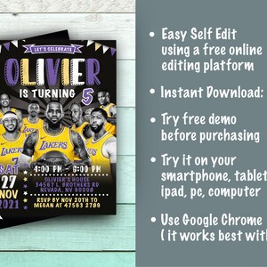 Lakers Invitation for Birthday Party Los Angeles Self Edit - Etsy