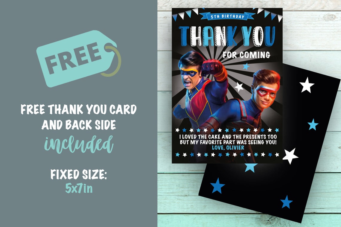 Henry Danger Invitation for Birthday Party, Self Edit Thank You Card ...