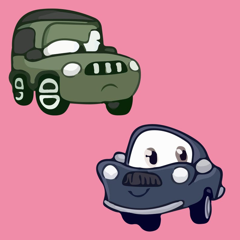 14PCS Cute Cars Clipart – Cartoon Car Stickers – SVG PNG JPG – Digital ...