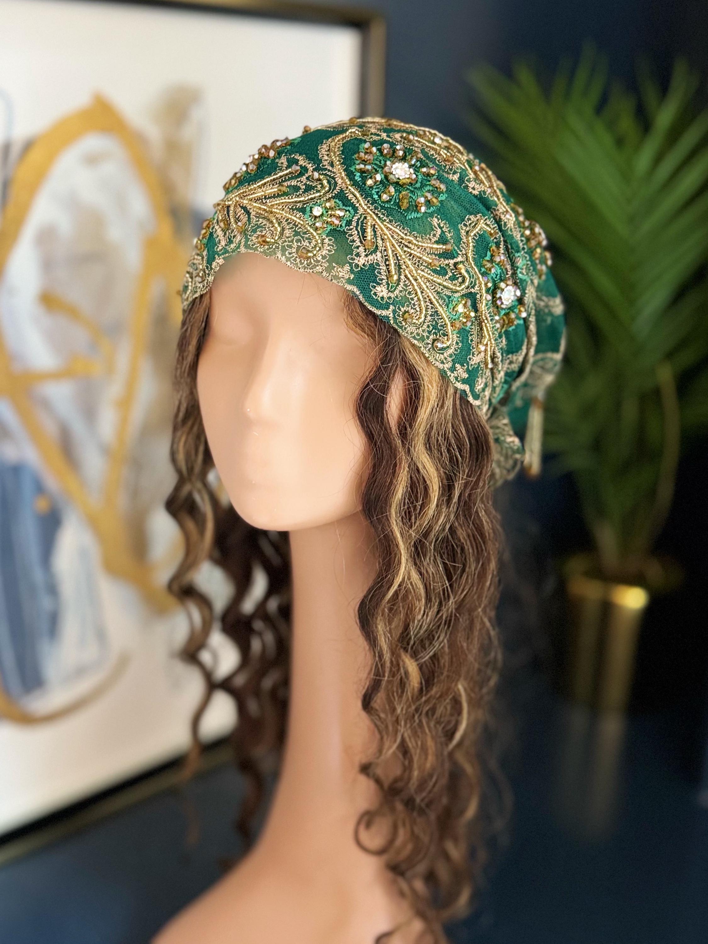 Embroidered Tassel Hair Cover: Lace Headwrap, Beaded Church Hat - Etsy