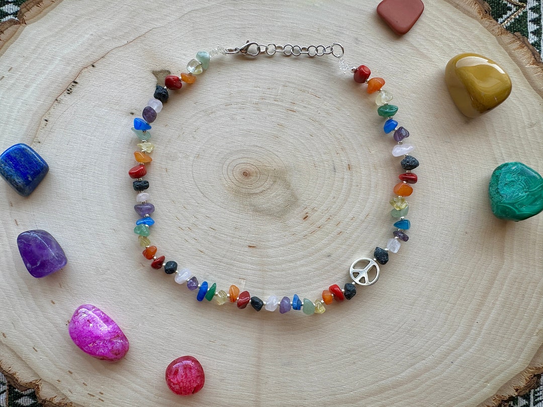 Chakras & Peace Sign Choker // Silver - Etsy