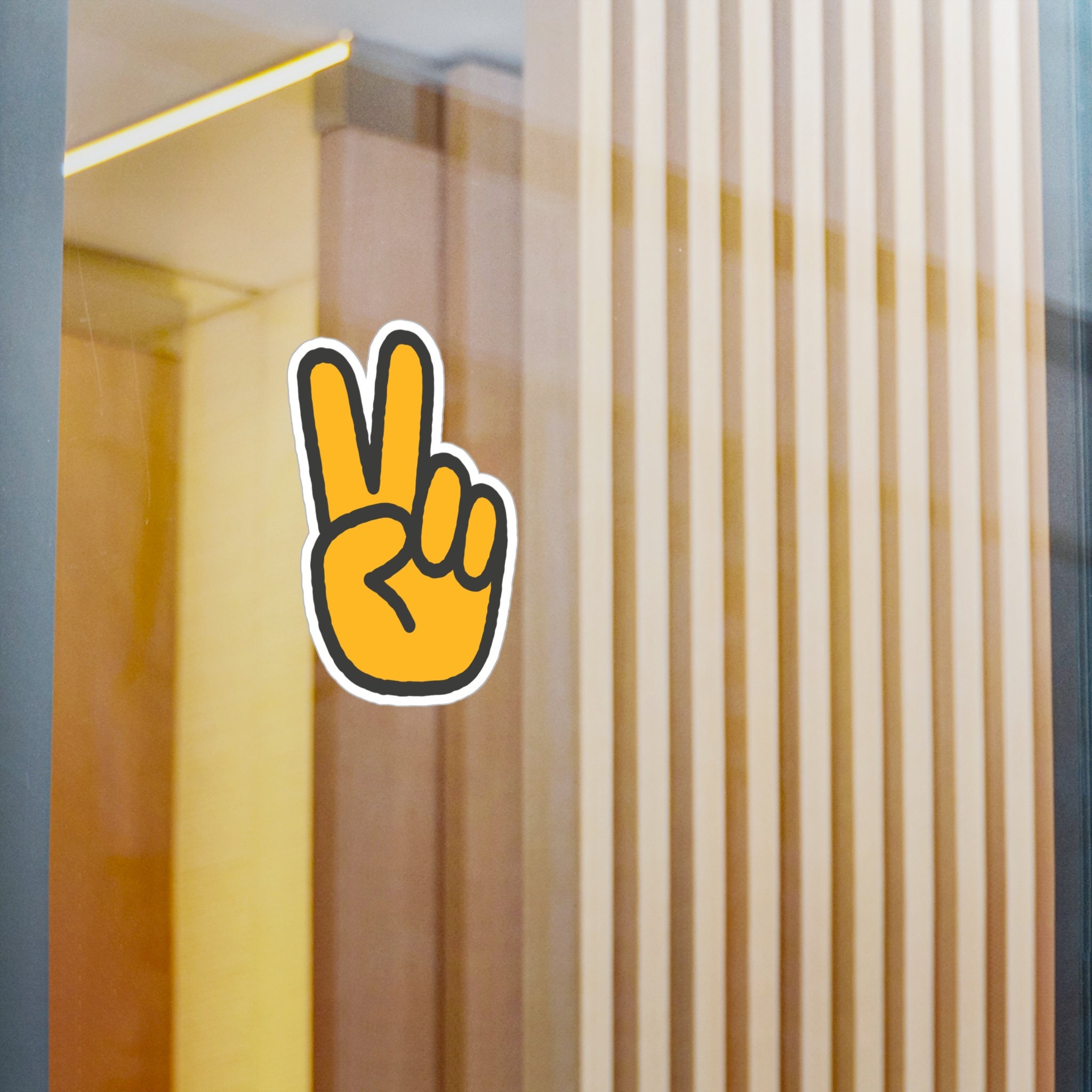 Yellow Peace Hand Kiss-cut Vinyl Decal Emoji Design Sticker Water ...