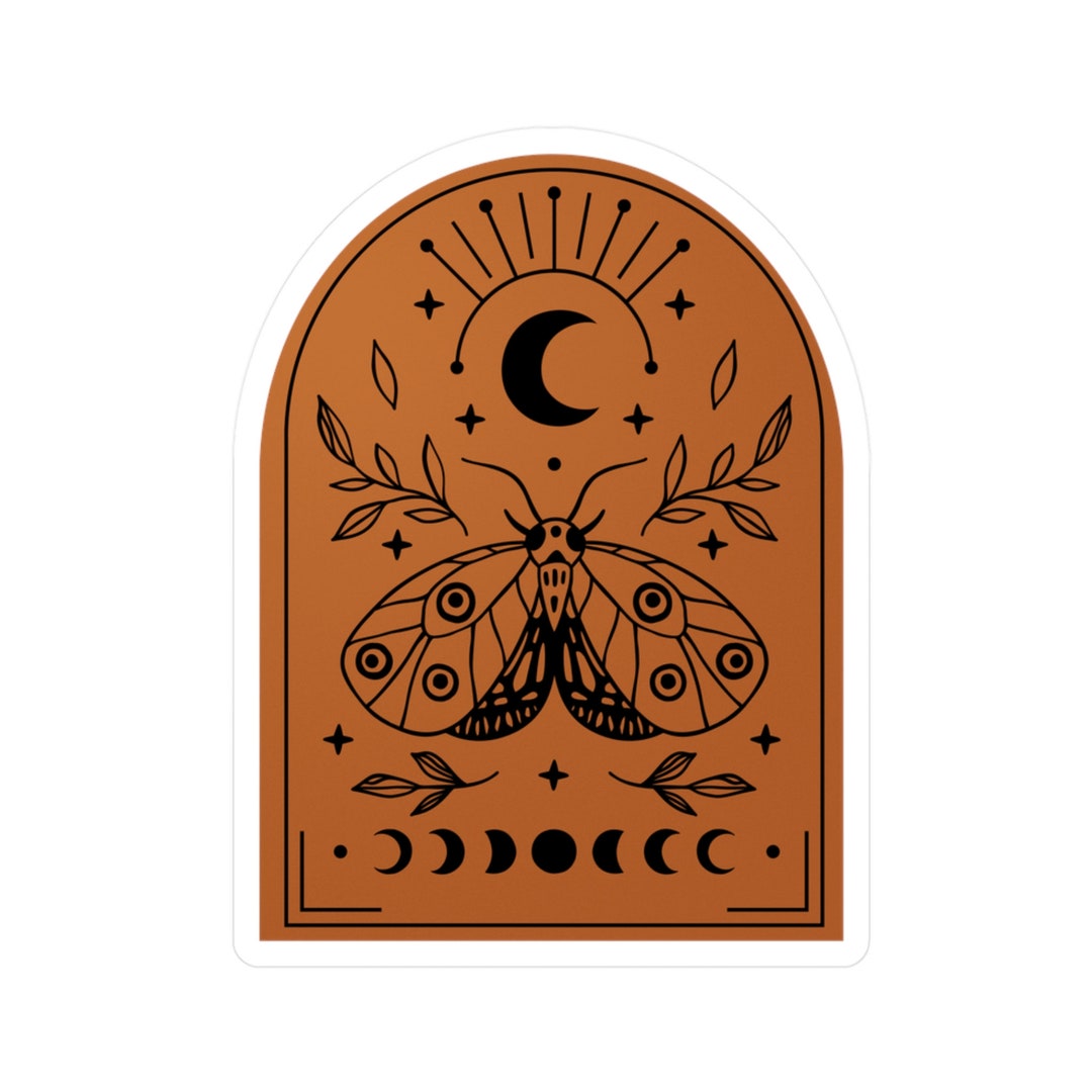 Brown Boho Moth Under Moon Kiss-cut Vinyl Decal Arch Shaped Bohemian ...