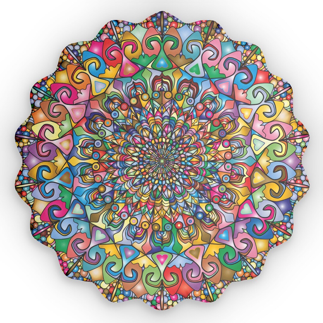 Colourful Mandala Shaped Pillow Multi-coloured Mandala Unique Boho Home ...