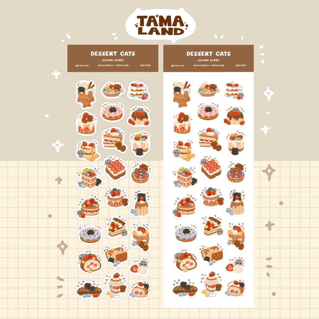 Dessert Cats Sticker Sheet – Kawaii Cute Cat Dessert Stickers for ...