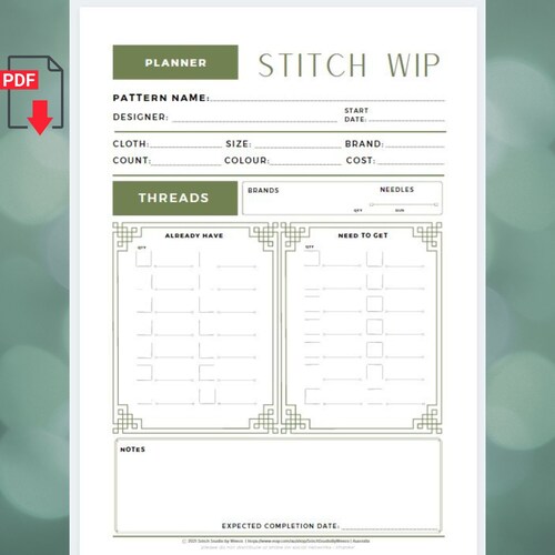 WIP Cross Stitch Planner PDF. Embroidery / Stitching Project - Etsy