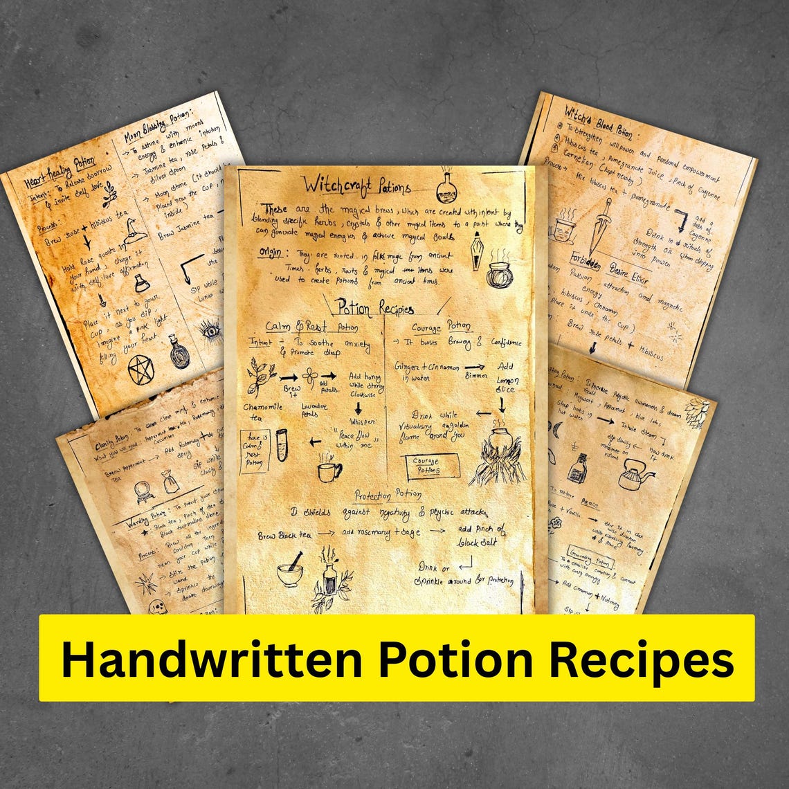 Handwritten Potions Recipes, Grimoire Pages, Printable Potions ...
