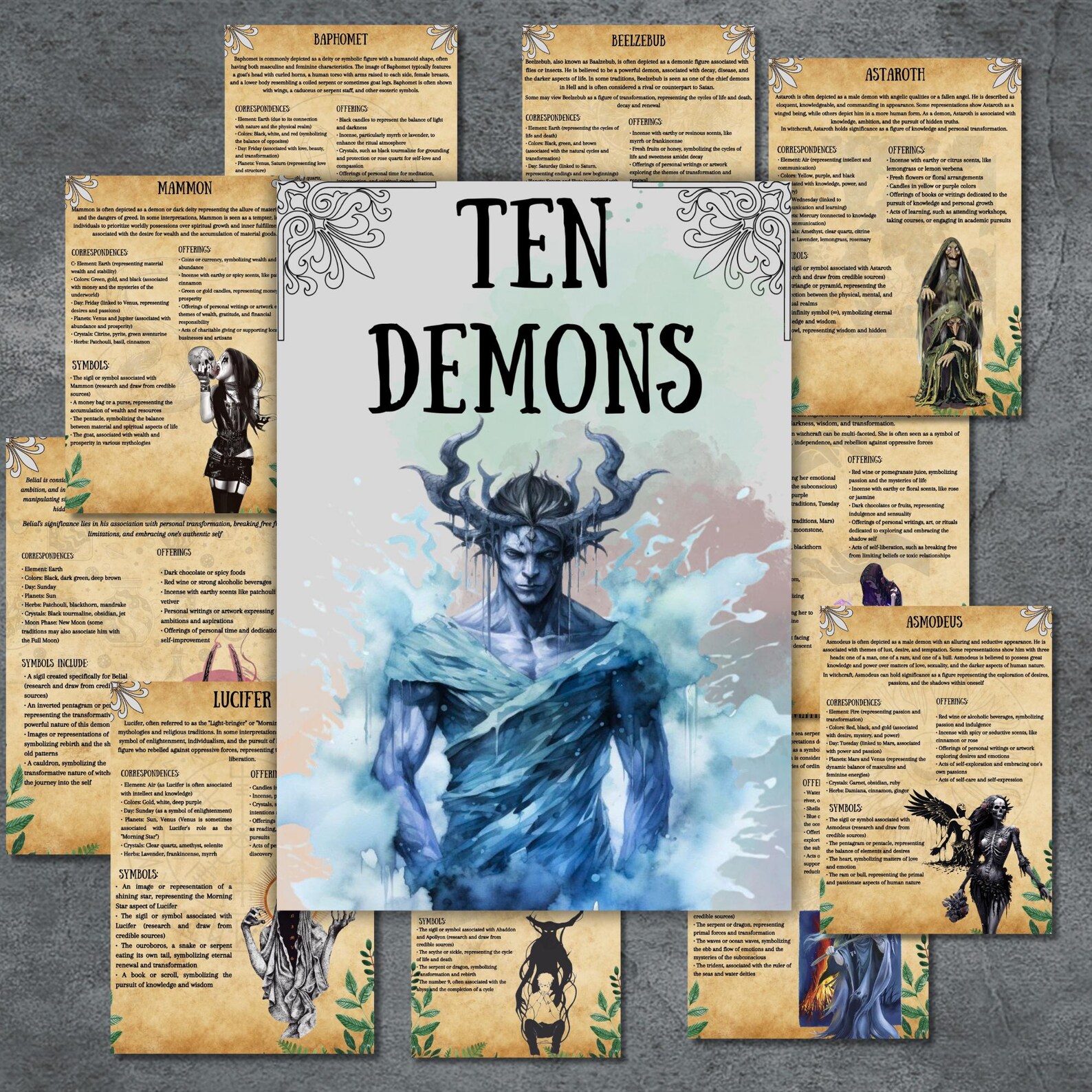Ten Demon Grimoire Pages, Demonic Witchcraft, Printable Book of Shadows ...