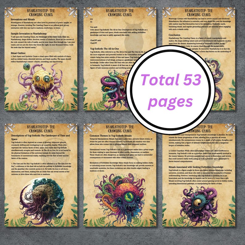 Necronomicon Creatures Grimoire Pages, Witchcraft Book of Shadows ...