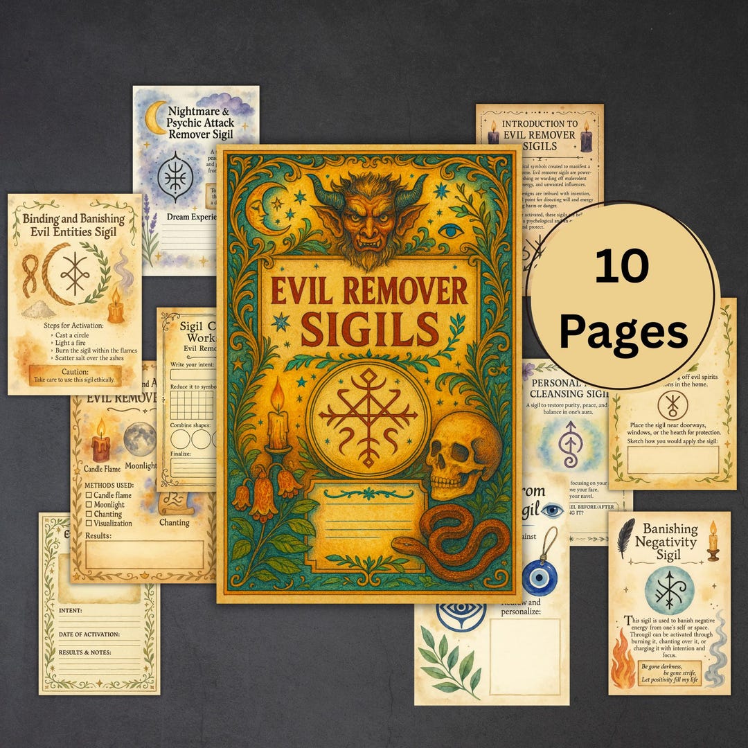 Evil Remover Sigils Journal, Grimoire Pages, Book of Shadows, Rituals ...