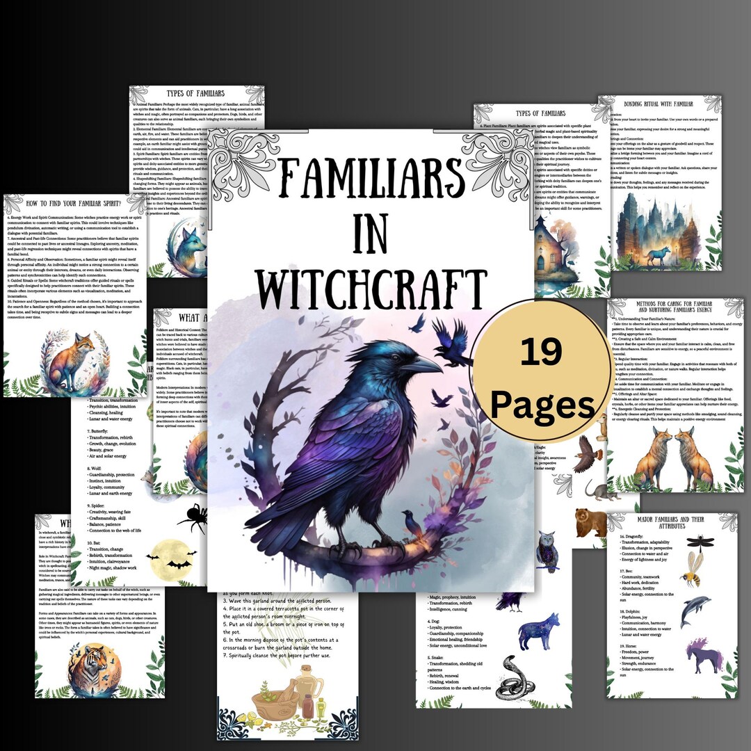 Familiars Magic Grimoire Pages, Wicca Journal, Beginner Book of Shadows ...