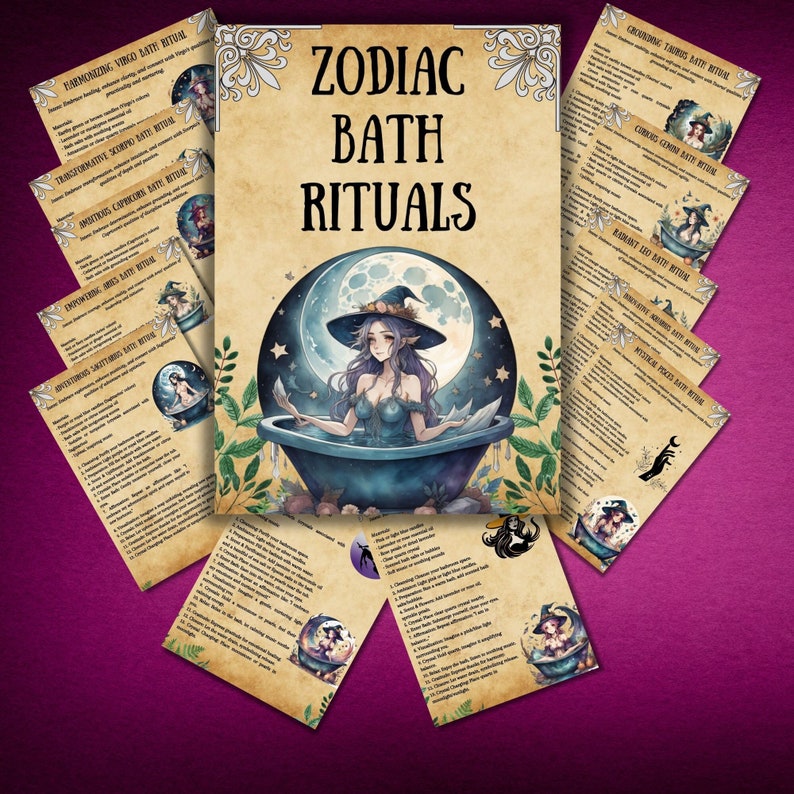 Zodiac Bath Rituals Grimoire Pages: Wicca Book of Shadows (digital ...