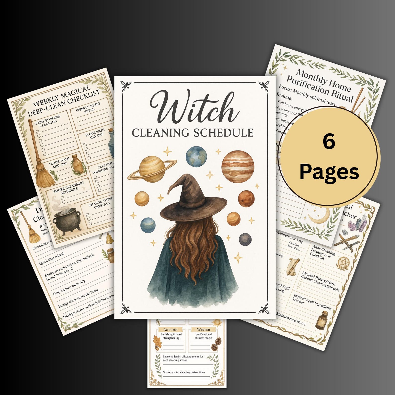 Witch's Cleaning Schedule, Digital Grimoire Pages, Planner, Witchcraft ...