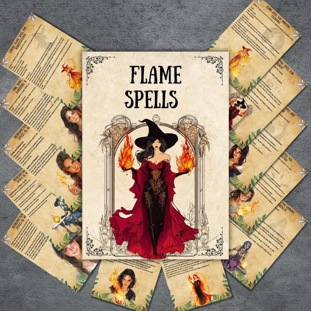 Secret Flame Spells Pages, Grimoire, Book of Shadows, Fire Magic Spells ...