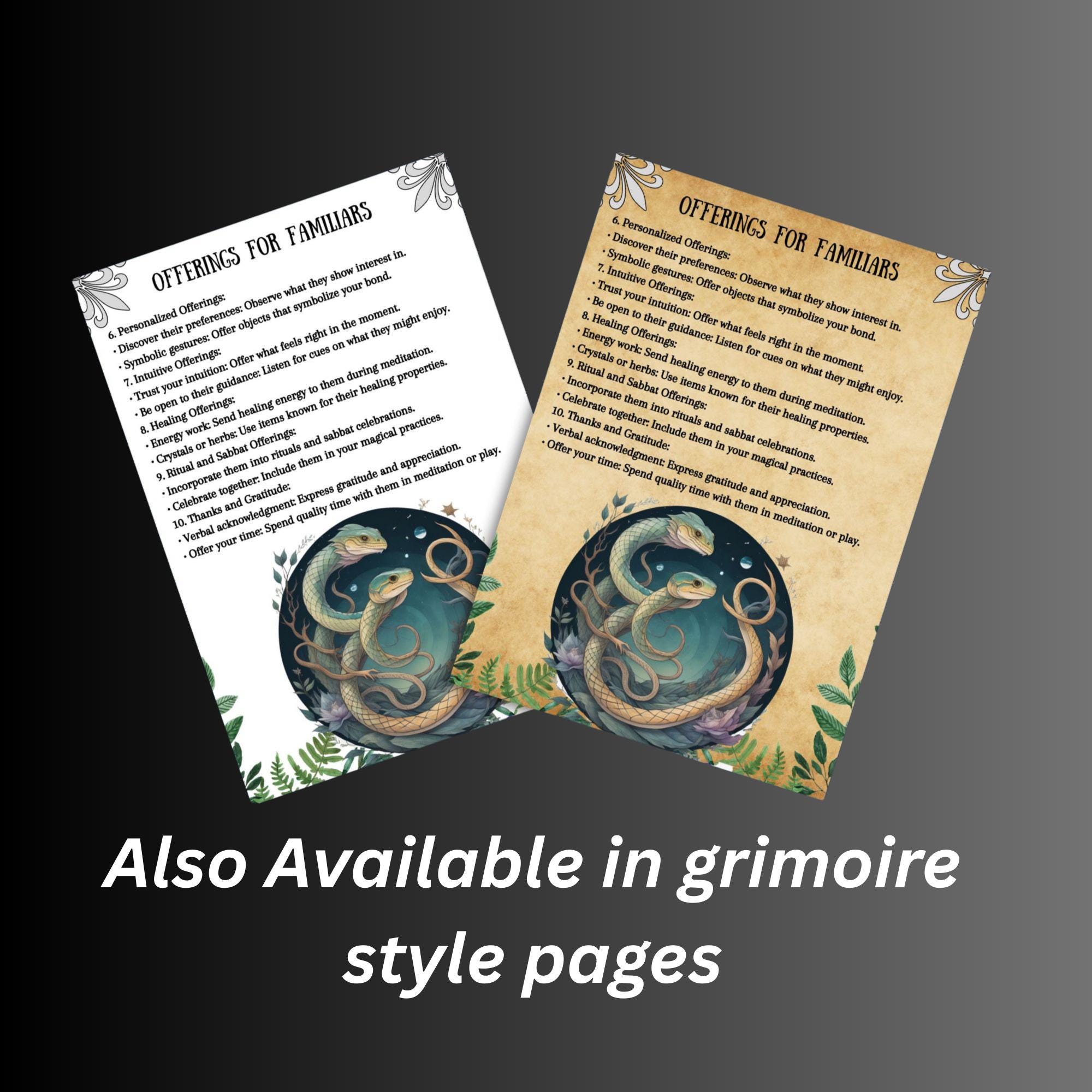 Secret Familiars Witchcraft Grimoire Pages, Printable Book of Shadows ...