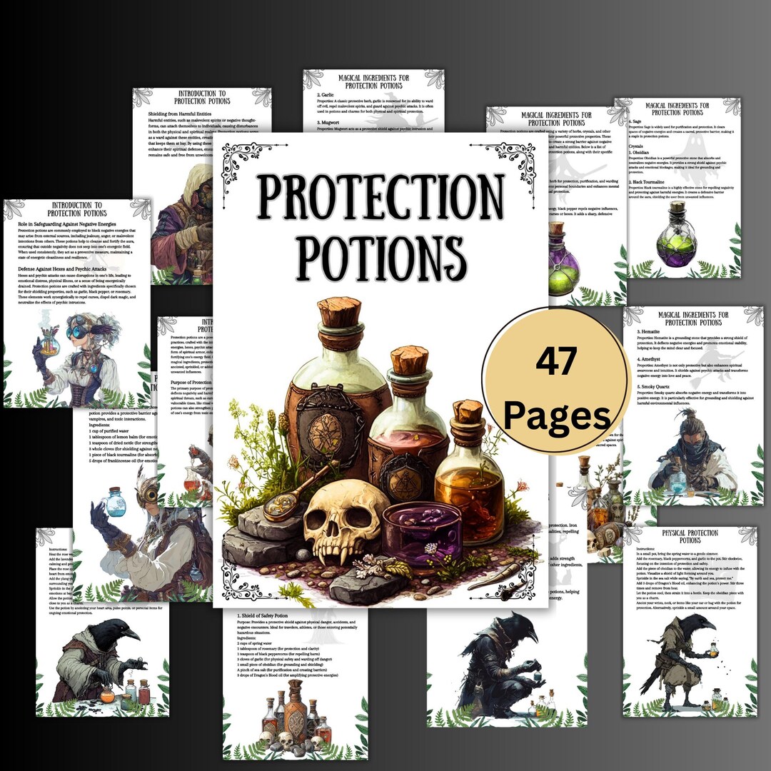 Protection Potion Grimoire Pages, Witchcraft Potion Recipes, Witch Book ...