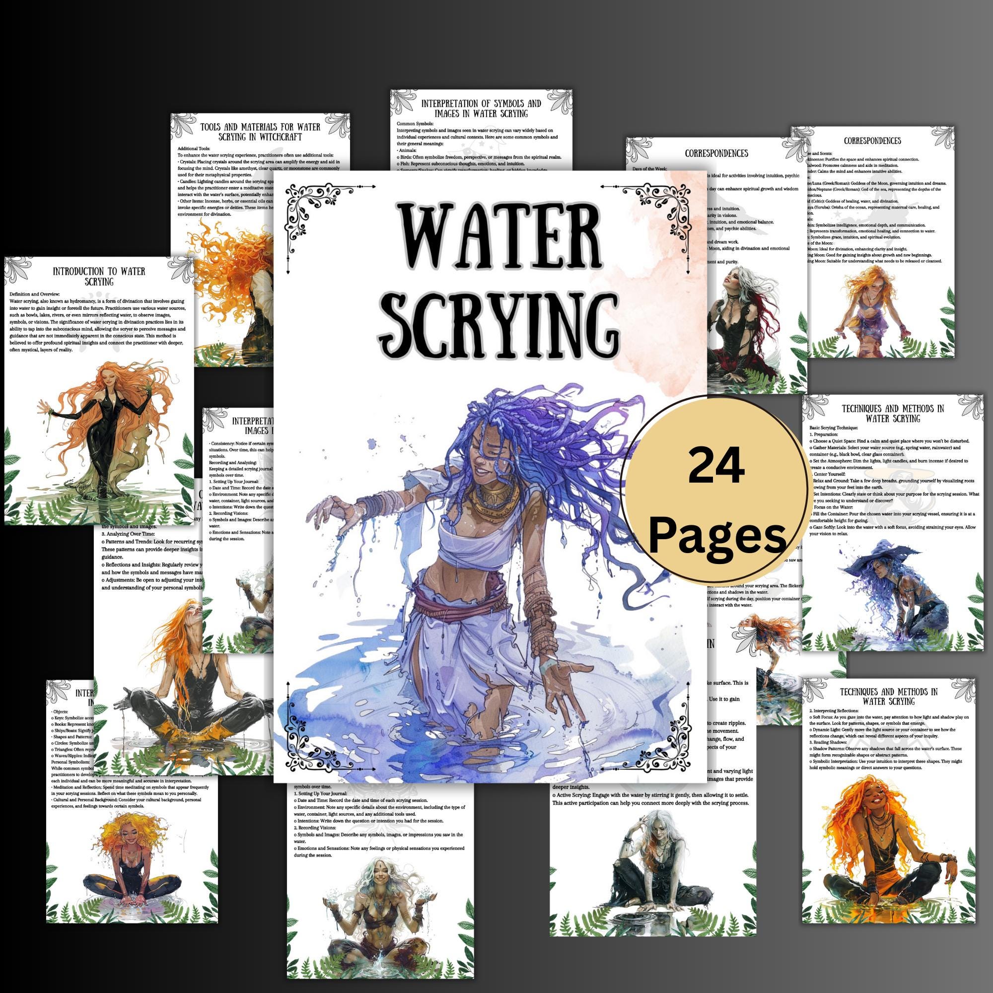 Secret Water Scrying Grimoire Pages, Divination Book of Shadows ...