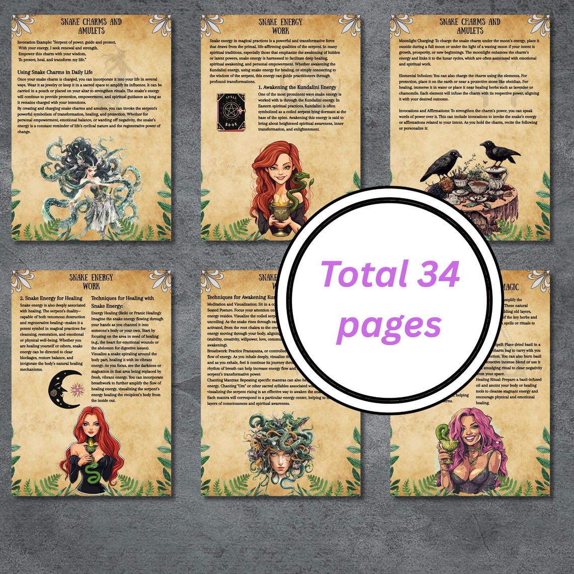 Snake Magic Grimoire Pages, Familiar Book of Shadows, Totem, Spirit ...