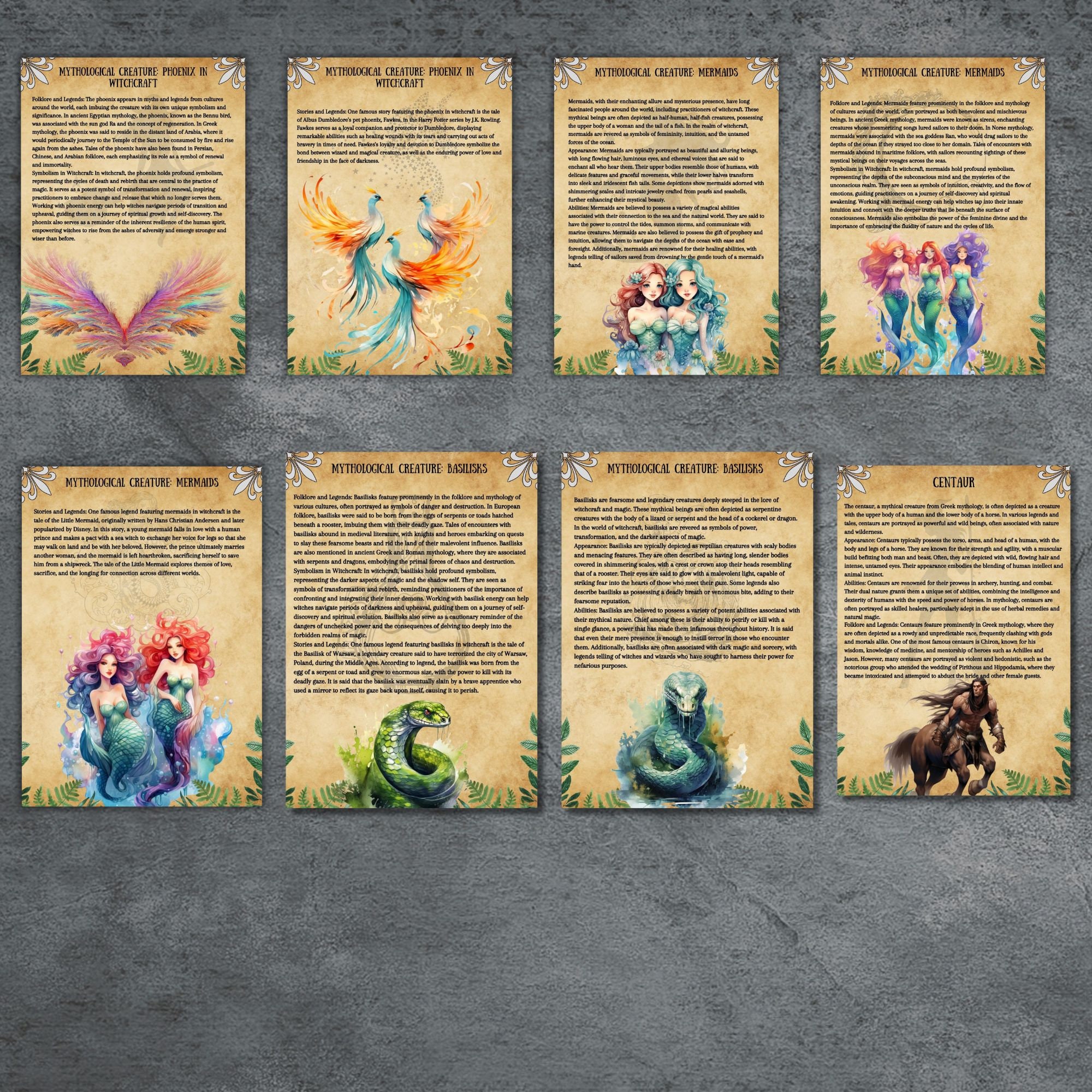 Secret Mythical Creatures Grimoire Pages, Witchcraft Magic Book of ...