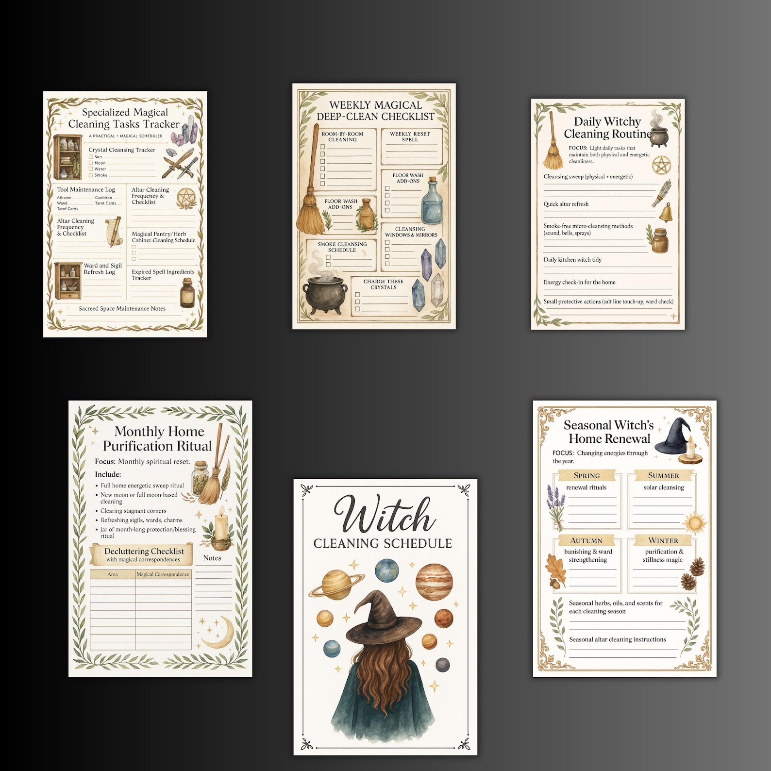Witch's Cleaning Schedule, Digital Grimoire Pages, Planner, Witchcraft ...