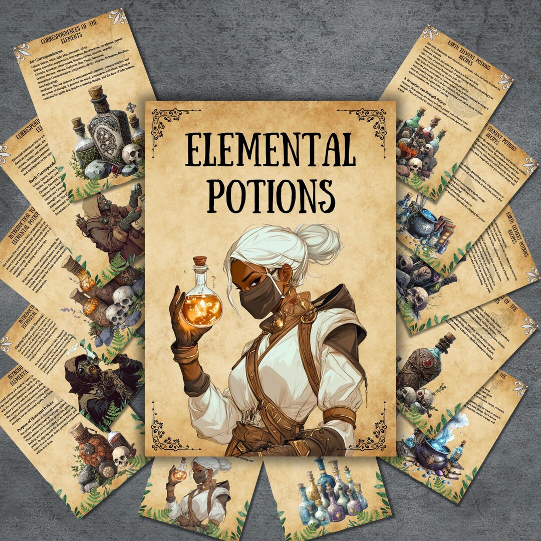 Elemental Potions Grimoire Pages, Witchcraft Book of Shadows, Magic ...